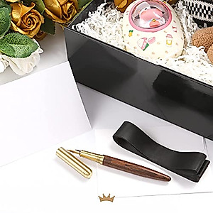 PACKQUEEN Gift Box with Ribbon and Blank Greeting Card, Black Magnetic Gift Box for Present, Groomsman Proposal Box for All Occasions (9x6.5x3.8 Inches)
