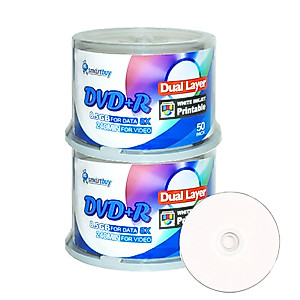 Smart Buy 100 Pack DVD+r Dl 8.5gb 8X DVD Plus R Double Layer Printable White Inkjet Blank Data Recordable Media 100 Discs Spindle