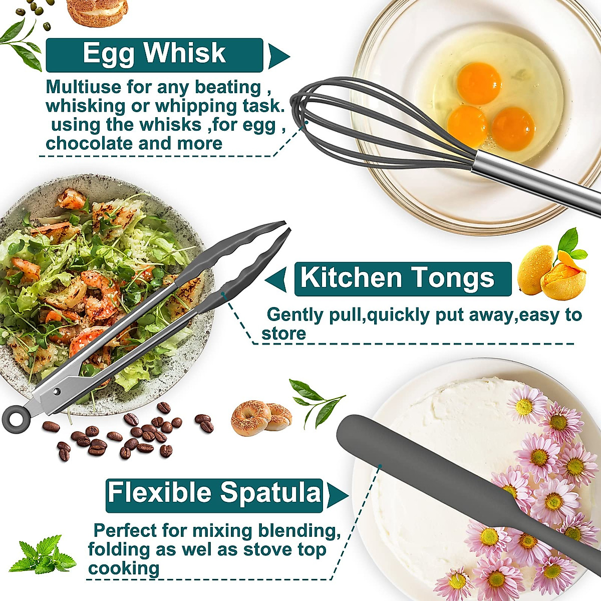 Silicone Kitchen Utensils Set Utensilios de Cocina Cucharas de Silicona Para Cocina 33Pcs Silicone Cooking Utensils Set for Nonstick Cookware Dishwasher Safe (Grey)