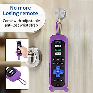 2 Pack Cute Roku Remote Cover, Silicone Protective Case for Roku TV TCL Roku 2/3/4 /Express/Premiere/Voice/Streaming Stick/Ultra RC280 Anti Slip Remote Sleeve Skin (Purple not Glow + Pink not Glow)