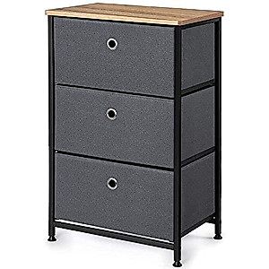 Camabel 28” Vertical Dresser Storage Tower with 3 Drawers Large Capacity Fabric Nightstand Drawer with Sturdy Steel Frame and Rustproof Wood Top Organizer Unit for Living Room Bedroom Hallway Closet