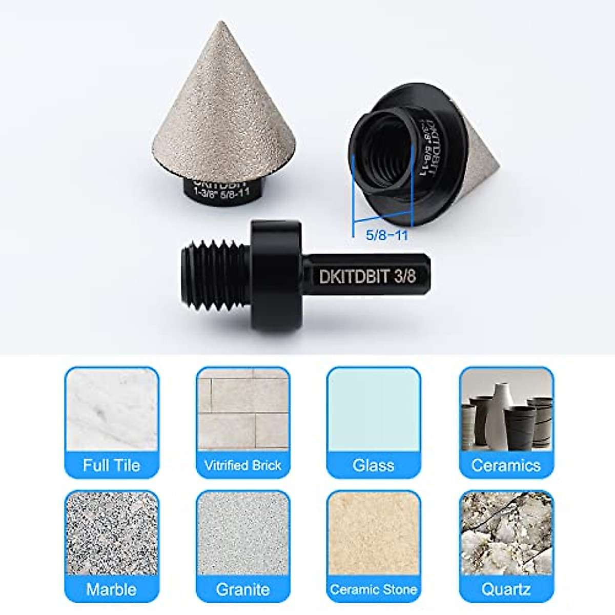Diamond Beveling Chamfer Bit 1-3/8 Inch (35mm) Countersink Drill Bits with 5/8-11 Thread to 3/8” Hex Shank Adapter for Angle Grinder & Drill Enlarging Trimming Holes in Porcelain Ceramic Granite Tiles