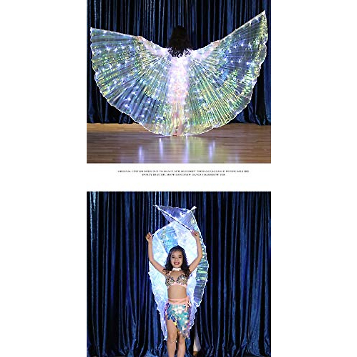 Cegduyi Children LED Butterfly Wings Belly Dance Costumes Glowing Performance Clothing with Telescopic Stick