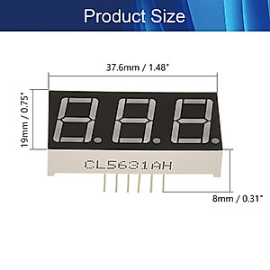 Bettomshin 20Pcs LED Digital Tube Common Cathode 12 Pin 3 Bit 1.48 x 0.75 x 0.31inch(LxWxH) 0.56" Red Display Digital Tube 5631A