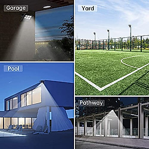 WAWUI Solar LED Flood Lights Outdoor with Remote 80W Solar Security Flood Lights Dusk to Dawn IP65 Waterproof 800 LM 6500K Solar Powered Flood Lights for Garden, Garage, Pathway, Deck