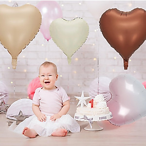 KALOR 18 Inch Brown Heart Mylar Balloons, 10 Pcs Love Foil Balloons, Heart Shaped Balloons for Engagement, Bridal Shower and Birthday Party Decorations