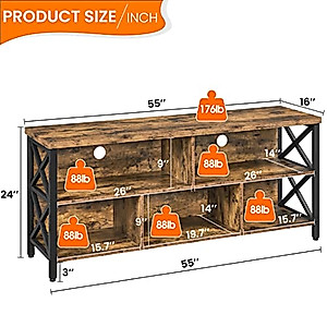Yaheetech TV Stand for 65 Inch TV, Industrial Entertainment Center with 5 Storage Compartments, Rustic TV Console for Living Room Wood and Metal, Rustic Brown