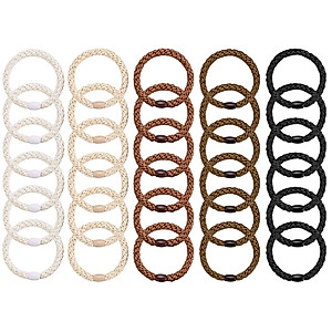 Hair Ties for Women Girls, Funtopia 30 Pcs Elastics Hair Bands Ponytail Holders for Thick Hair, No Damage No Crease Hair Elastics (Black/Brown/White/Beige/Coffee)