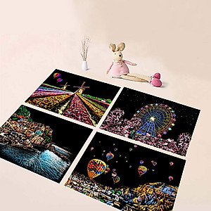 Scratch Painting Kits for Adults & Kids, Rainbow Painting Night View Scratchboard(A4), Crafts Set: 8 Sheets Scratch Cards with 6 tools in Bag - New York, Statue of Liberty, Seattle(America / Europe)