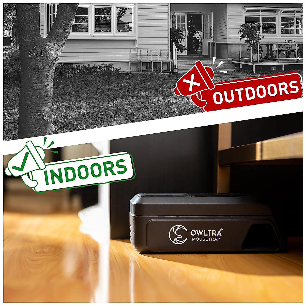 OWLTRA OW-2 Indoor Electric Mouse Trap 2 PCS, Instant Kill Rodent Zapper with Pet Safe Trigger, Black