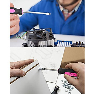 Magnetic Screwdrivers Set, 6 Pieces Slotted & Phillips Screwdriver with Permanent Magnetic Tips, Ergonomic Comfortable Handle,Rust Resistant Heavy Duty DIY Hand Tool Kit for Craftsman Repairing, Pink