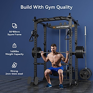 Sportsroyals Power Cage, Multi-Function Power Rack with Adjustable Cable Crossover System and More Training Attachment, Weight Cage for Home Gym