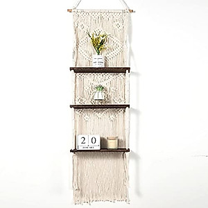 XBELMBER Macrame Wall Hanging Shelf for Decor | Boho Bathroom Shelf - Bohemian Decor for Bedroom, Living Room - 3 Tier Wall Hanging Shelf for Small Plants, Handmade Large Eclectic Boho Home Decor