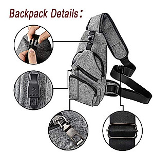 Sling Bag - Shoulder Backpack Chest Bags Crossbody Daypack for Women & Men with USB Charging Port for Travel/Hiking/Outdoor Sport (S-Grey)