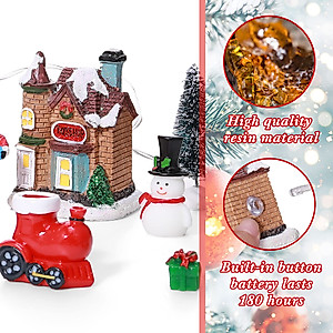 Yerliker Christmas Village Set LED Lights Houses with Figurines Battery Operated TZ0346