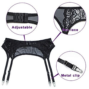GARGALA Lace Garter Belt Set Sexy Black Sock Suspenders for Women Lingerie Plus Size for Stocking with G-String Thong (M)