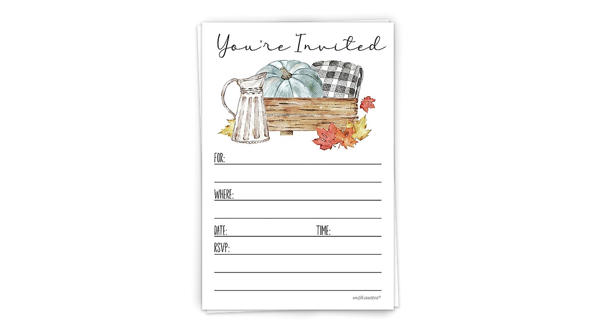 Rustic Fall Harvest Invitations - 20 Count Autumn Watercolor Invitations