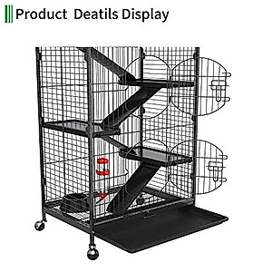 YITAHOME 52-inch Metal Ferret Chinchilla Rat Cage Small Animal Cage with Rolling Stand Indoor Outdoor for Squirrel/Guinea Pig/Bunny/Cat/Rabbit, Black (MAYIH0010153MA)