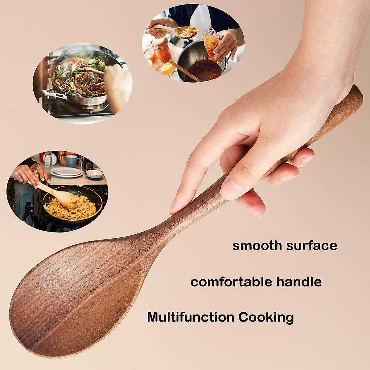 MornHalo 5PCS Black Walnut Wooden Spoons For Cooking 12-inch Smooth Finish Corner Spoon And Cooking Spoons-Comfortable Grip Wood Spoons for Cooking - Non-Stick Wooden Cooking Utensils