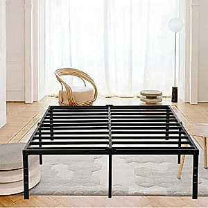 LIJQCI 16 Inch King Bed Frame –Heavy Duty Metal Platform Bed Frame Steel Slat Support 3000 lbs No Box Spring Needed, Non Slip, Noise Free Base Bed Black King Size