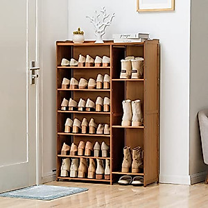 MoNiBloom Shoe Storage Cabinet with Boots Compartment, Bamboo Free Standing 7 Tier Shoe Rack for 21-25 Pairs Bedroom Entryway Hallway Living Room, Brown