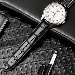 Moran Genuine Leather Replacement Watch Band Deployment Buckle 18mm 19mm 20mm 21mm 22mm 23mm 24mm Calfskin Watch Strap for Men's and Women's