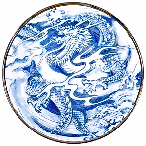 Mino Ware Japanese Rice Bowl, Rice Ramen Noodle Soup Sarada Pasta, Blue Dragon Design Chawn, 2.5 inch 8.8oz, Set of 2