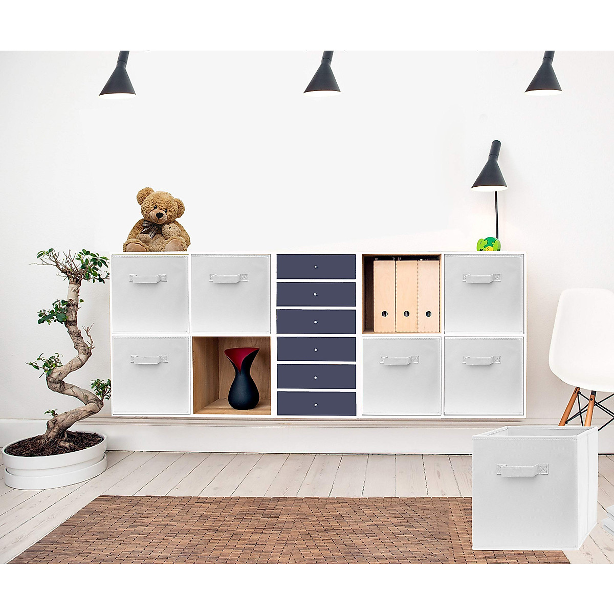 Pomatree 13x13x13 Inch Storage Cubes - 4 Pack - Large and Sturdy Storage Bins | Dual Handles, Foldable | Cube Organizer Bin | Fabric Baskets for Organizing Closet, Clothes and Toys (White)