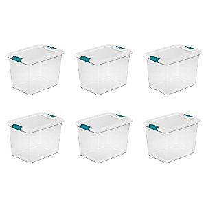 For Sterilite 25 Quart Latching Storage Box, Stackable Bin with Latch Lid, 6 Pack