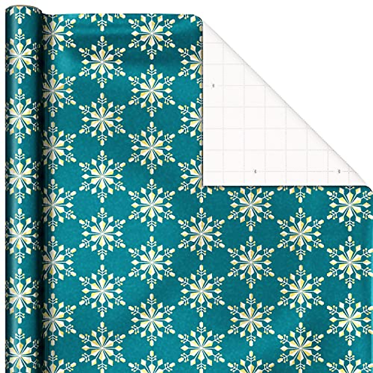 Hallmark Holographic Holiday Wrapping Paper with Cut Lines on Reverse (3 Rolls: 80 sq. ft. ttl) Winter Glow: Holographic Snowflakes, Navy Blue, Gold, Hanukkah, Christmas (0005JXW1060), Tri-Pack