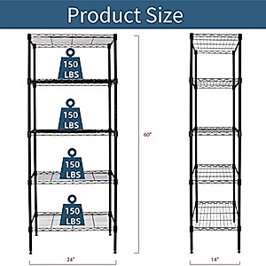 Payhere Storage Metal Utility Shelves, 5-Tier 24" Steel Garage Storage Wire Shelving Unit,750Lbs Rust-Proof Storage Racks w/Leveling Feet, NSF Certification Shelf for Kitchen Office Garage