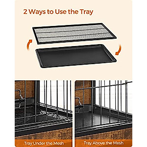 FEANDREA Dog Crate Furniture, Side End Table, Modern Kennel for Dogs Indoor up to 70 lb, Heavy-Duty Dog Cage with Multi-Purpose Removable Tray, Double-Door Dog House, Rustic Brown UPFC003X01