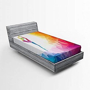 Ambesonne Gymnastics Fitted Sheet, Polygonal Pattern with Colorful Girl Design Acrobatic Composition Active Life, Soft Decorative Fabric Bedding All-Round Elastic Pocket, Twin Size, Rainbow