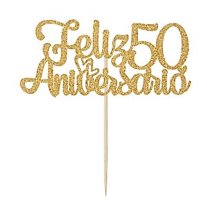 Ferastar Feliz 50 Aniversario Cake Topper, 50th Anos De Amor Wedding Decor, Happy 50th Anniversary Party Supplies Gold Glitter.