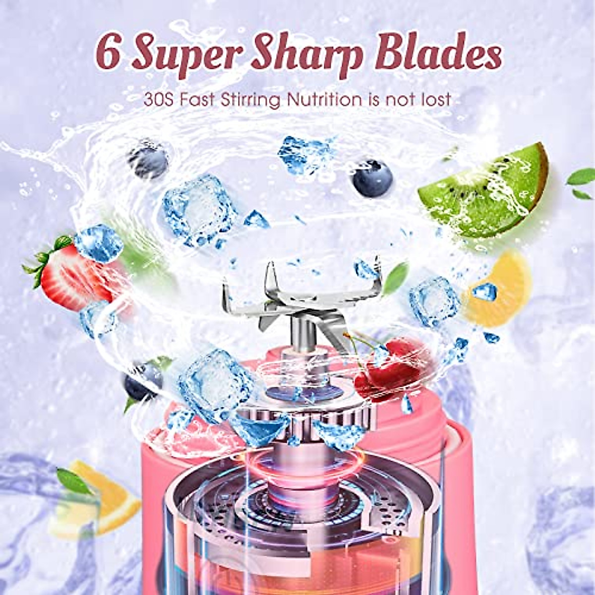 Portable Blender, Personal Size Blender for Shakes and Smoothies with 6 Blades Mini Blender 20 Oz for Kitchen,Home,Travel (pink)