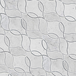 MSI AMZ-MD-00239 Carrara White Ellipsis 8.66 in. x 11.63 in. Geometric Polished Marble Mesh-Mounted Mosaic Wall Bathroom, Floor, Kitchen Backsplash and Countertop Tile Gray, 3 Square Feet