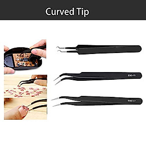 BOENFU Precision Tweezer Set Anti-Static ESD Needle Nose Tweezers for Craft, Soldering, Jewelry, Ingrown, Eyelash, Electronics, 12-PCS