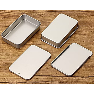 Mini Skater 4Pcs 3.15"x1.97"x0.59"Mini Metal Slide Top Tin Container, Sliding Cover Push-Pull Tin Box,Portable Slide Cover Storage Box for Wedding Jewelry Lip Balm Container Cosmetic Organizer(Silver)