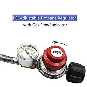 5Ft Adjustable Propane Regulator Hose Braided Steel 0~30 PSI Gas Flow Indicator for Fire Pit, Turkey Fryer, Burner, Cooker, Grill, Firepit etc-CSA Certification, QCC1 x 3/8 Female Flare Connection