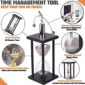 Decorative Sand Timer Clock Hourglass –with Balance Physics Motion Desk Toy Sculpture –(Light Gray) 60 Minute Productivity Hour Glass Sand Clock Timers for Office, Home Kitchen Desk Decor Pomodoro