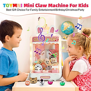 TOYMNI Mini Claw Machine, Claw Machine for Kids with Lights, Mini Vending Machine with Little Toys, Arcade Games Machines, Kids Claw Machine, Adjustable Sound and Music, Toys for Ages 8-13