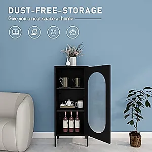 LINGZOE Steel Locker Display Cabinet with Tempered Glass Door,Metal Sideboard Cabinet for Kitchen livingroom Bedroom