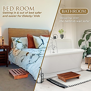 Holana 3.5" One Step Stool for Adults - Step Stools for Bed - Indoor/Outdoor - 550 lbs Safety Stepping Stool Bathroom for Handicap, Elderly, Seniors, Kid, Bathtub, High Beds, Kitchen (Acacia Wood)