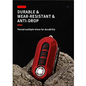 HIBEYO Key Fob Cover for Fiat 500 Linea 3 Button Filping Smart Remote Auto Key Shell with Leather Keychains for Fiat 500 Accessories Soft TPU Key Case-Silver