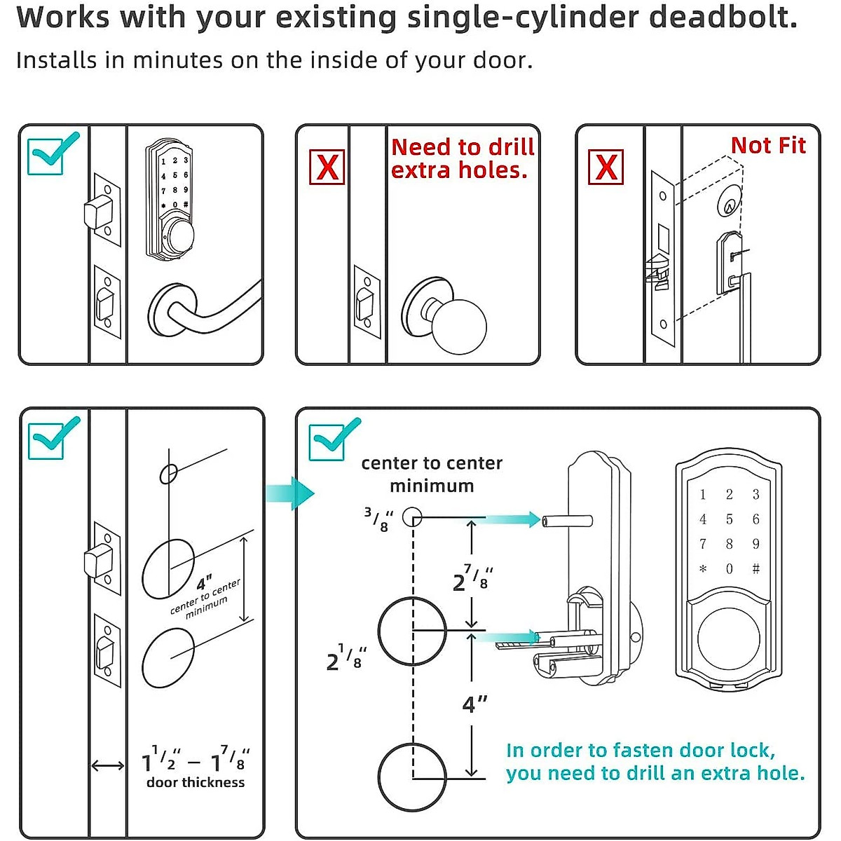 Smart Lock, Hornbill Keyless Entry Keypad Deadbolt, Bluetooth Electronic Digital Front Door Locks Work with Alexa, Free App Control Passcode, Auto Lock for Exterior Doors Airbnb Home Apartment Office