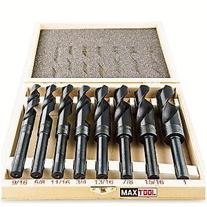MaxTool 8-Piece Silver and Deming Drill Set 8PCs 1/2" Shank S & D Twist Drills Prentice Drill Set Black 9/16" to 1"x16th Fractional; SDS02B00R08