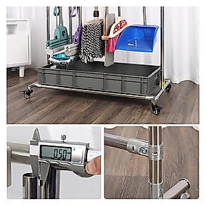 Drainage Rack Movable Hand Trucks Floor-Mounted Rack Broom and Mop Holder Movable Closet Cabinet Mobile Tool Corner Workshop Space for Garden Garage Organizer Kitchen,Restaurant,Business,Garages,Basem