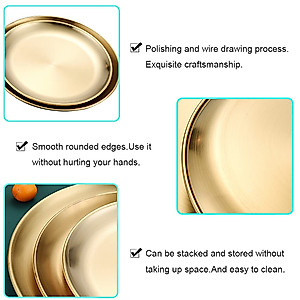 12 Pack Stainless Steel Plates, Reusable Brushed Metal Dinner Plates, Durable Metal Dinner Dishes for Picnic BBQ Steak(gold)
