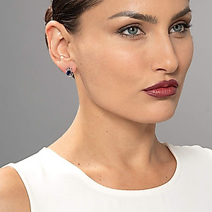 Peora Created Blue Sapphire Earrings for Women 925 Sterling Silver, 2 Carats Total Oval Shape 7x5mm, Friction Backs