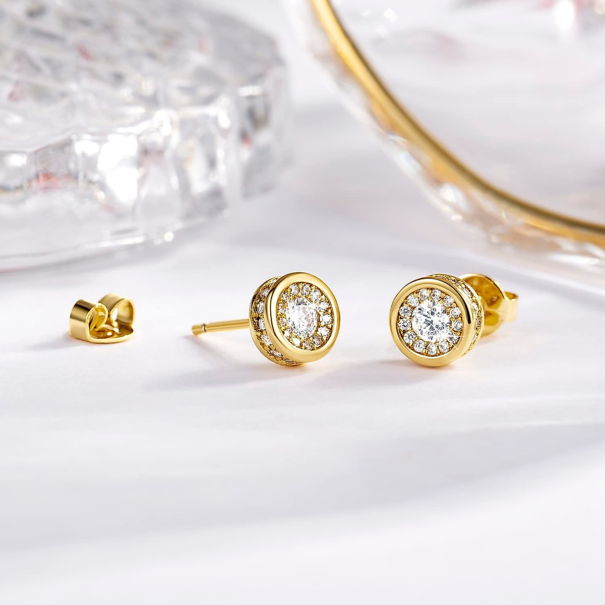 MISSLAN 18K Gold Earrings, Stud Earrings for Women,Jewelry for Women, Cubic Diamond Earrings for Women, Mothers day gifts from daughter The Best Gifts for Mom Women Wife Mother Daughter Friend Her on Birthday Anniversary Valentine’s and Mother’s Day, Hypo